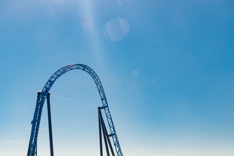 Empty Ride Roller Coaster on Sky Background in Amusement Park Stock ...
