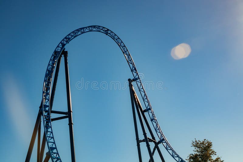 Empty Ride Roller Coaster on Sky Background in Amusement Park Stock ...