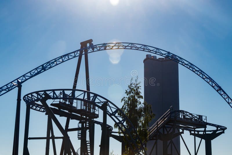 Empty Ride Roller Coaster on Sky Background in Amusement Park Editorial ...