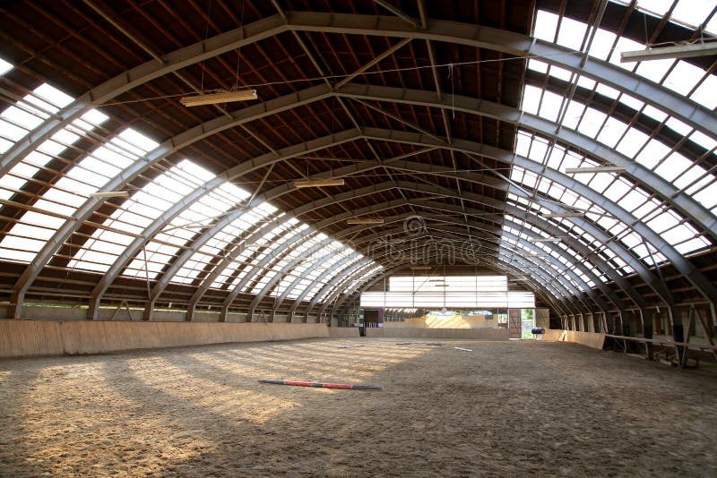 View in an Empty Indoor Riding Hall Center for Horses and Riders. the ...