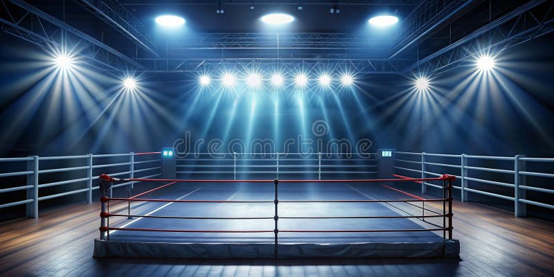 Empty Ring Boxing Arena in the Light of a Spotlight AI-Created Content ...