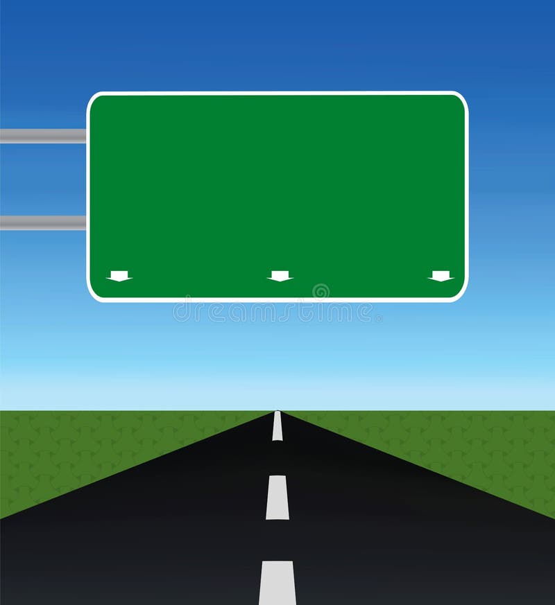 Empty Road with Blank Road-sign Stock Illustration - Illustration of ...