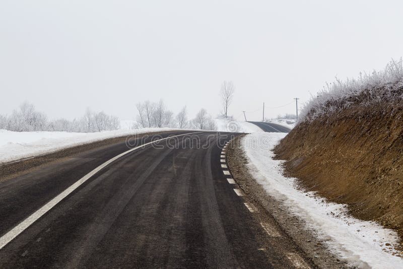 Empty Road in a Cold Foggy Winter Day Stock Image - Image of ...