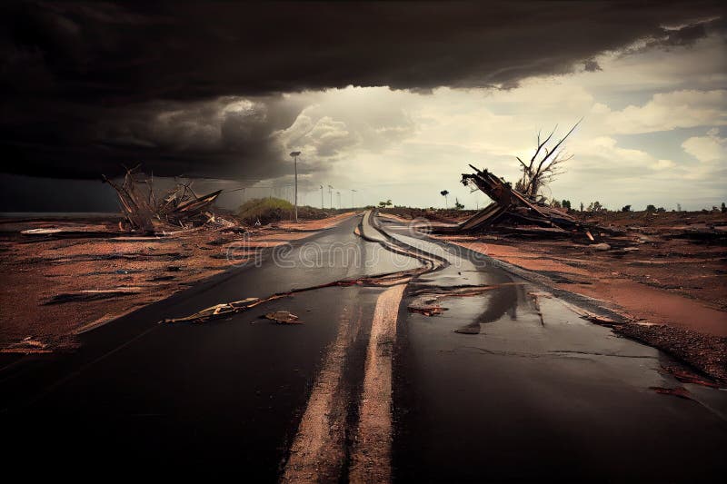Empty Road after Devastate from Rain and Wind Disaster Aftermath ...