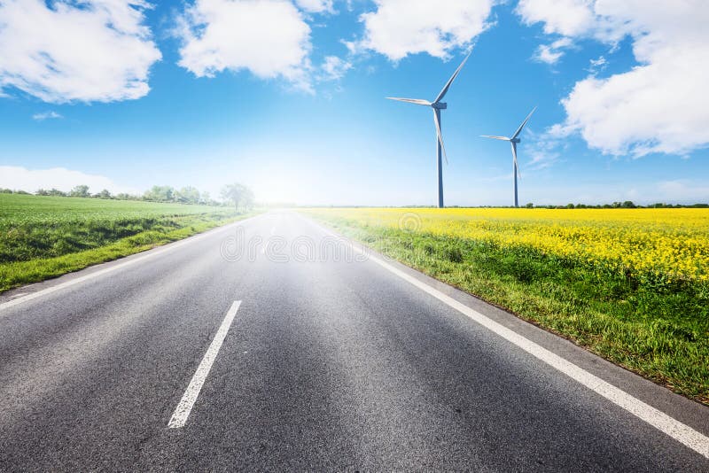 Empty Road with Eco-environmentally Friendly Wind Power Generation ...
