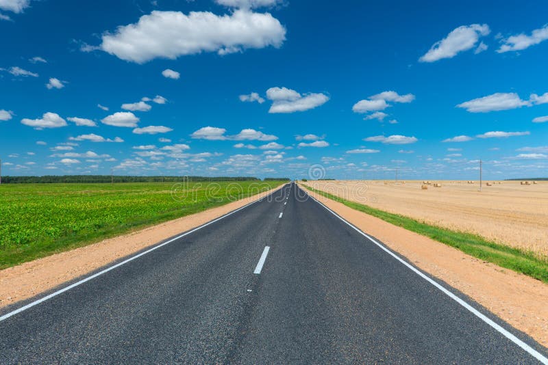 Empty Road on Either Side Fields Stock Photo - Image of empty, beauty ...