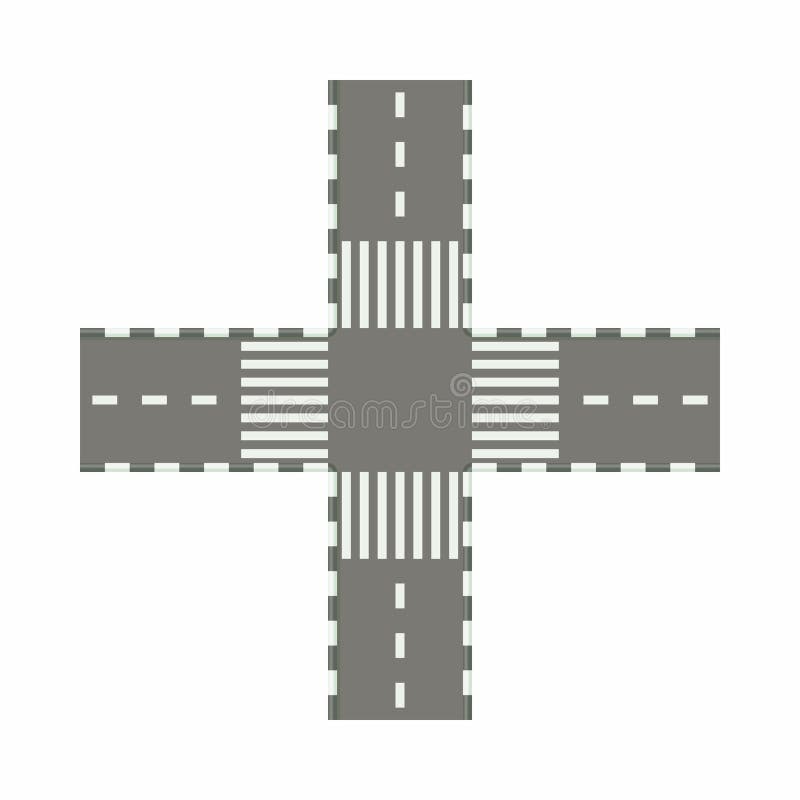 Empty Road Intersection Icon, Cartoon Style Stock Vector - Illustration ...