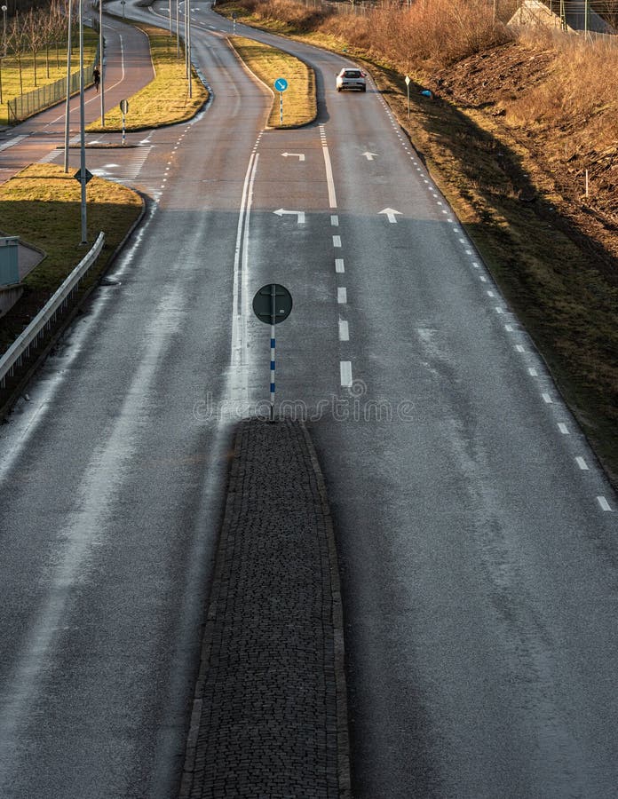 Empty Road Junction with One Plus Two Lanes Stock Image - Image of ...