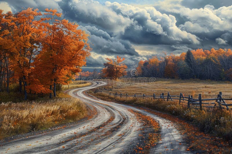 Empty Road Leading into Misty Mountains Surrounded by Fall Foliage ...