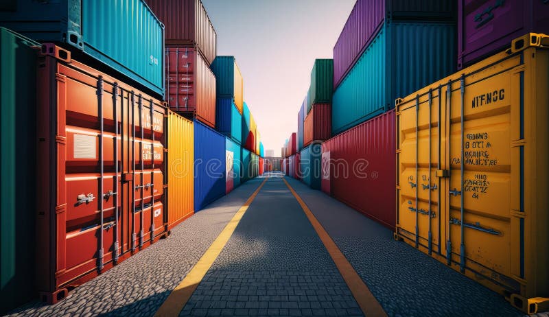 Empty Road Near Stack of Containers during Sunset. Generative Ai Stock ...
