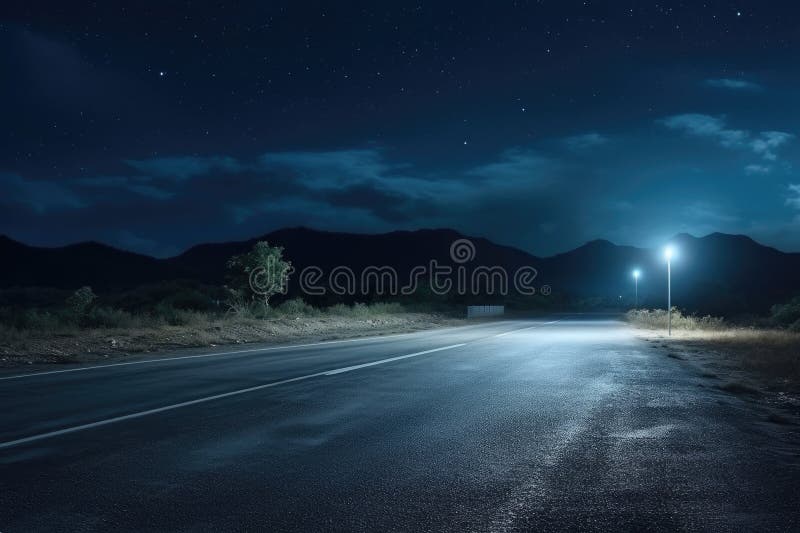 Empty Road at Night AI Generated Stock Photo - Image of landmark ...