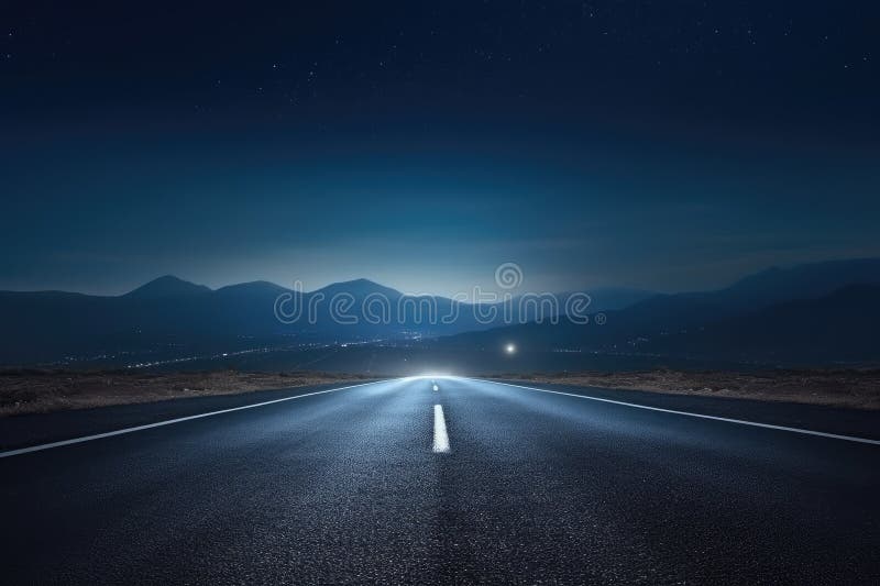 Empty Road at Night AI Generated Stock Photo - Image of light, traffic ...