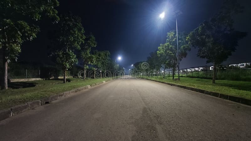 Empty Road at Night on Industrial City Stock Image - Image of city ...