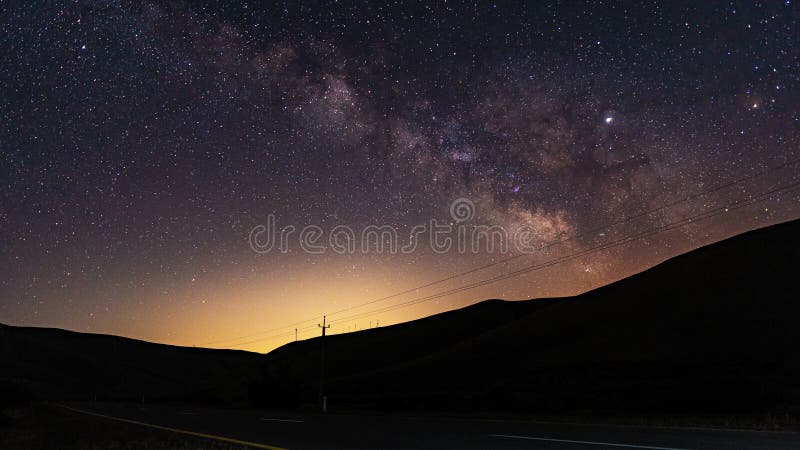 Empty road at night time stock image. Image of grass - 149698613
