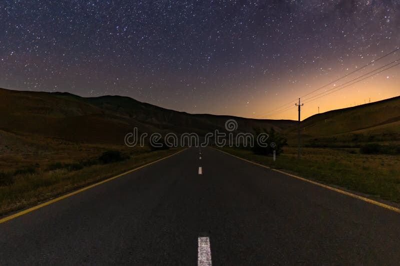 Night Road Lights. Lights of Moving Cars at Night Stock Image - Image ...