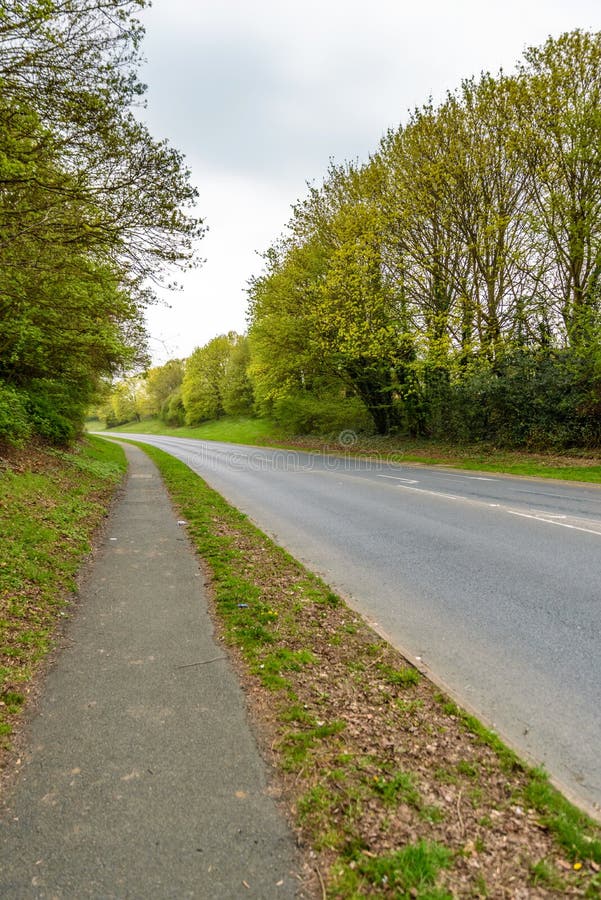 Empty Road and Pedestrian Footpath Scene in England Town Stock Image ...