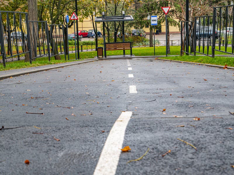 Empty Road with a Public Transport Stop Stock Image - Image of board ...