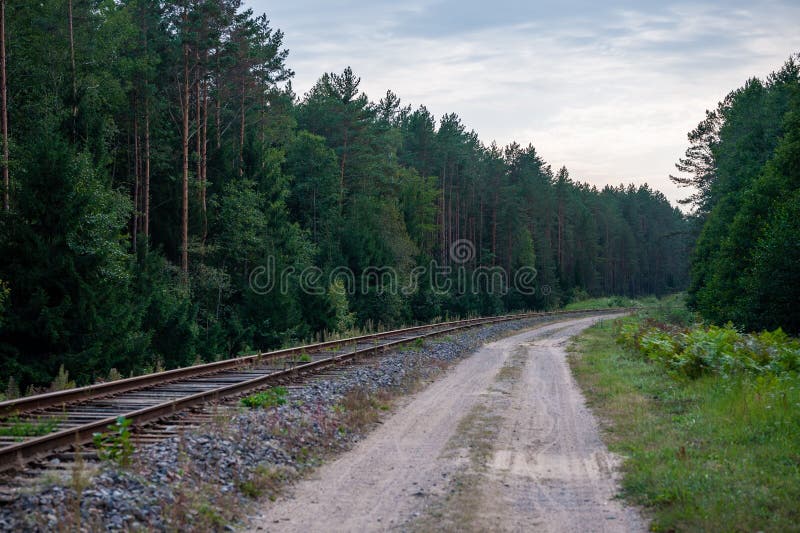 Empty Road with Railroad in Background. Lithuania Stock Image - Image ...