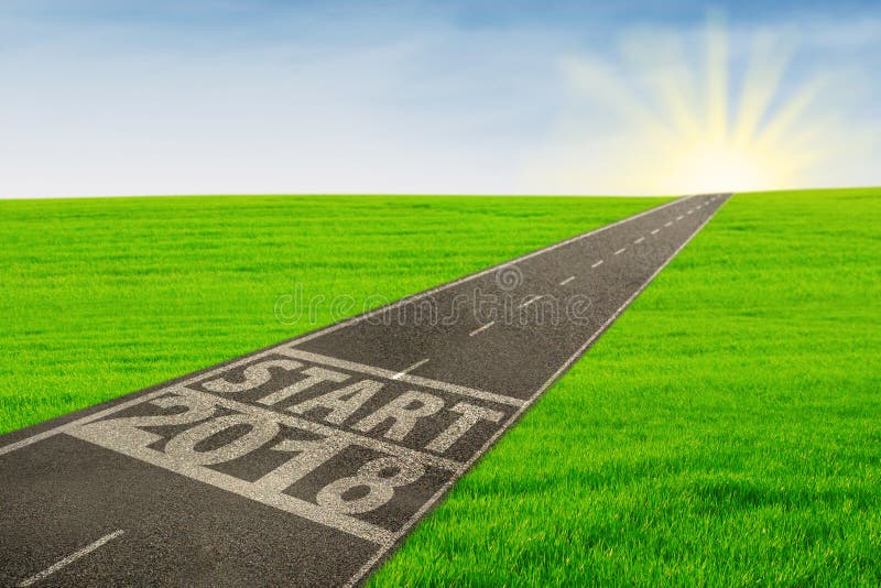 Empty Road with Start Line and Numbers 2018 Stock Photo - Image of ...