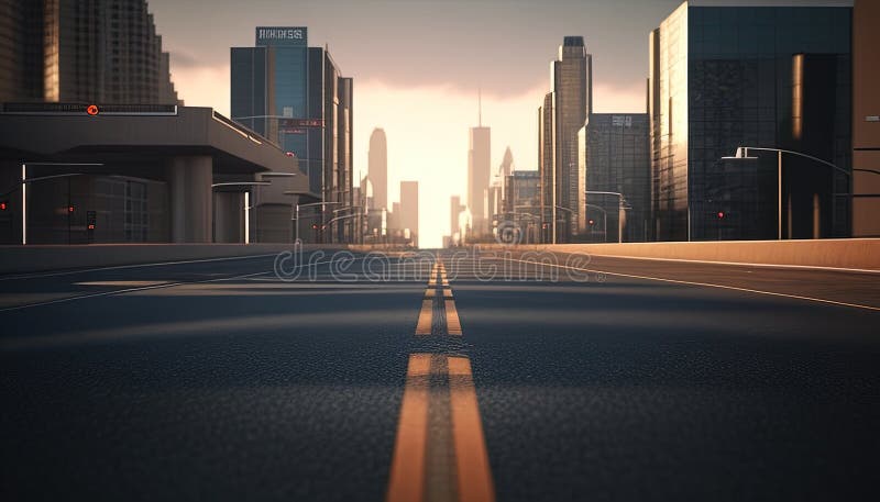 Empty Road Toward City Digital Art Illustration, Generative AI Stock ...
