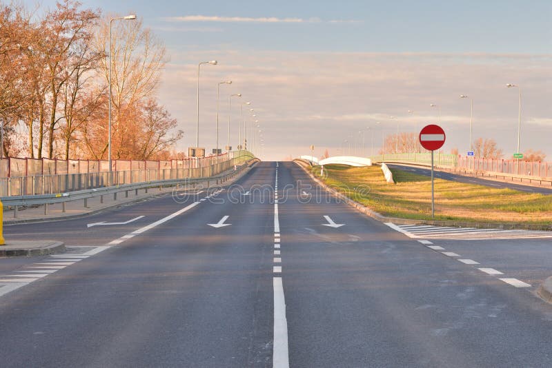 Empty Road and Traffic Signs. Warning of Danger Stock Photo - Image of ...