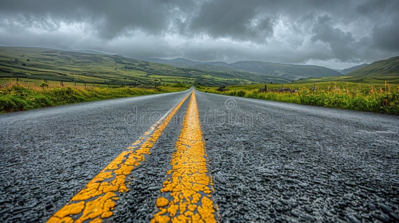 Empty Road with Yellow Line Stock Photo - Image of contrast, marker ...