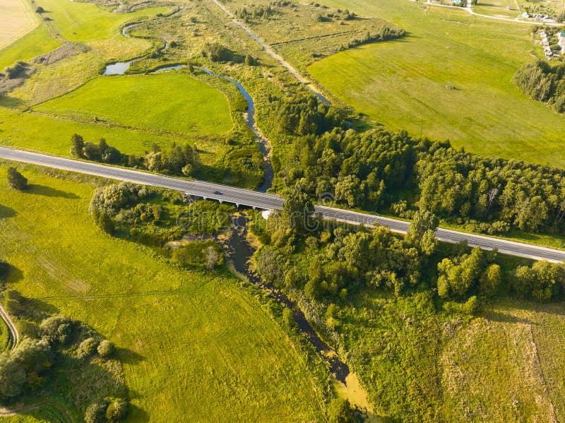 Empty Roadway Surrounded Green Trees Planted Fields Stock Photos - Free ...