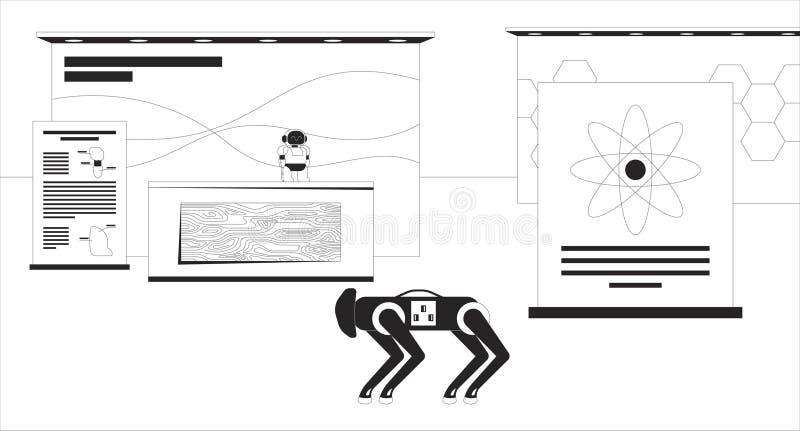 Empty Robotics and Technology Science Exhibition Line Illustration ...