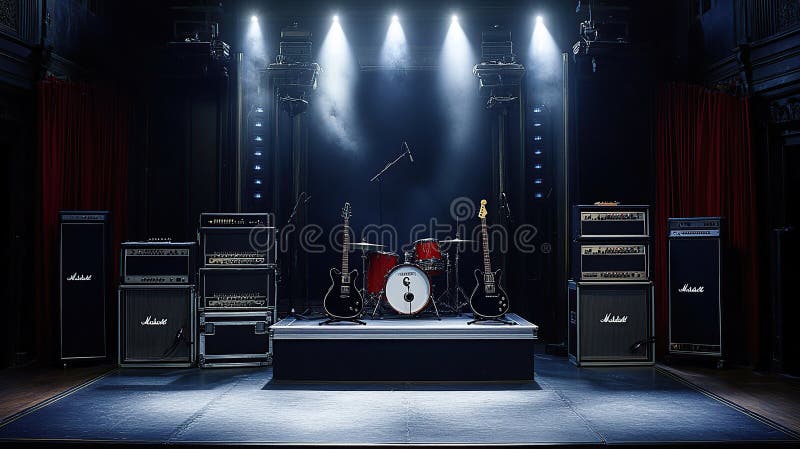 Empty Rock Stage, Theater, Spotlight, Instruments, Concert Stock Illustration - Illustration of ...