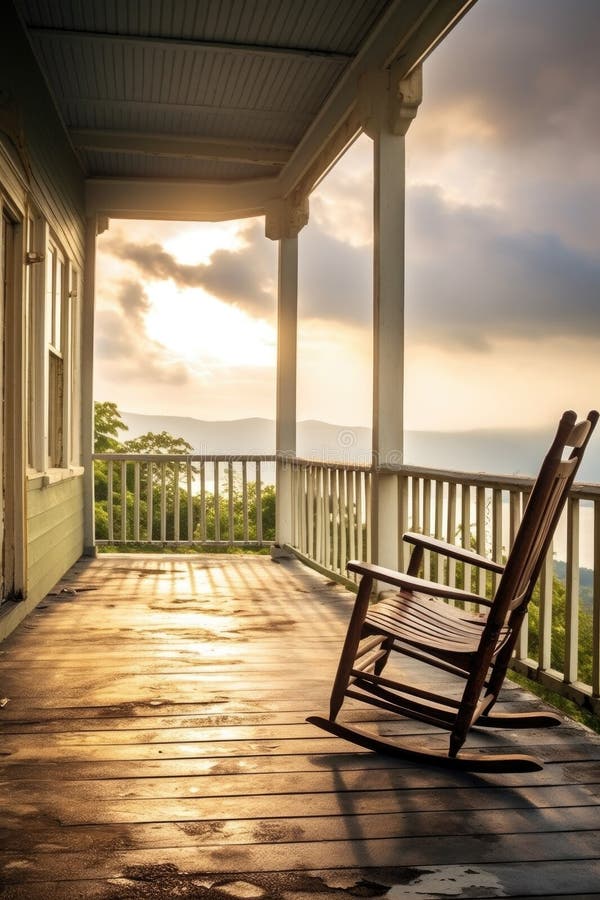 Empty Rocking Chair on a Porch with a Beautiful View Stock Illustration ...
