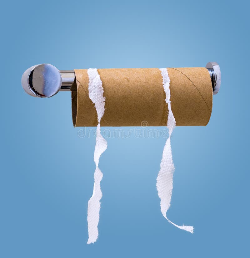 Empty Roll of Toilet Paper on Blue Background Stock Image - Image of ...