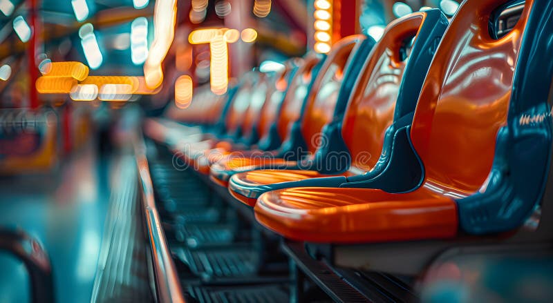 Empty Roller Coaster Seats in Amusement Park Close-up Stock Image ...