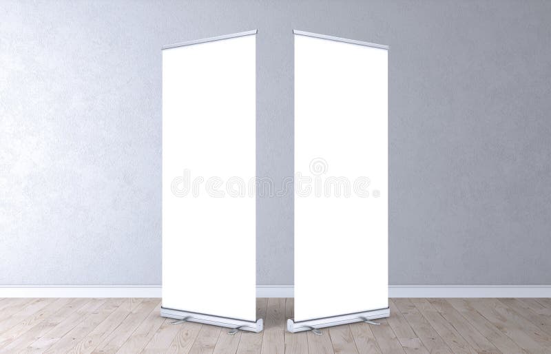 Empty Rollup Banners Stand. Exhibition Stand Roll-up Banners, Screen ...