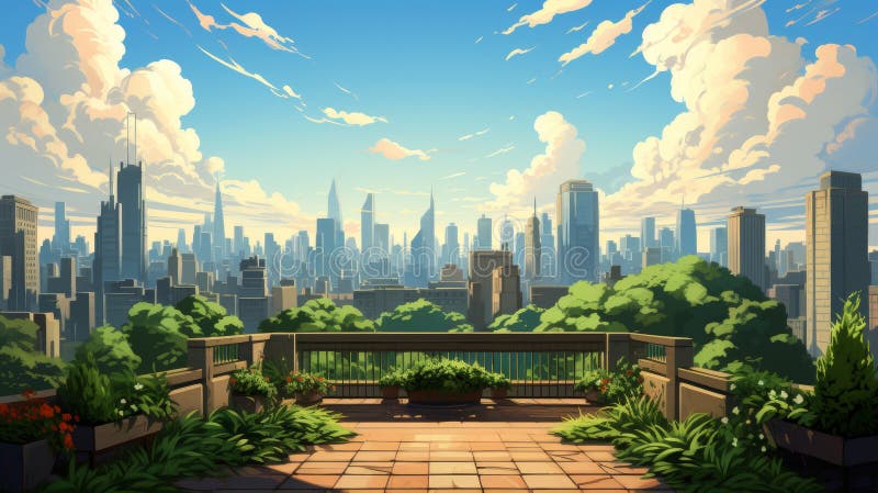 Empty Rooftop Garden in a Skyscraper Flat Illustration Stock ...