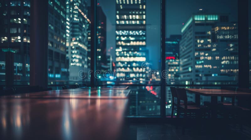 Empty Rooftop Restaurant Overlooking the City at Night Stock Image ...