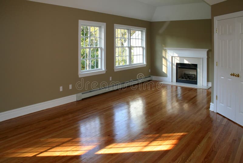 Empty Room with Brown Walls and Hardwood Floor. Stock Image - Image of ...