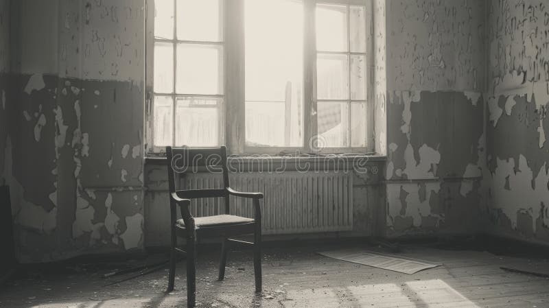 Empty Room with Abandoned Chair and Deteriorating Walls Stock ...