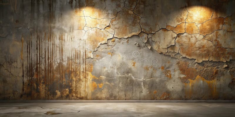 Empty Room with Aged, Cracked, and Patinaed Wall Featuring Two Light ...