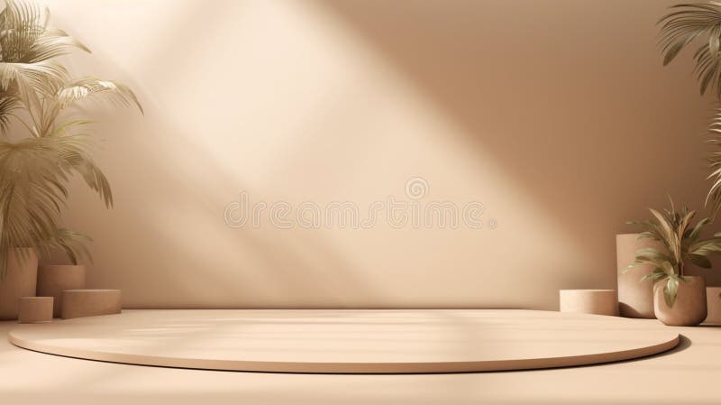 Empty Room Background Beige with Generative Ai. Podium Product Display ...