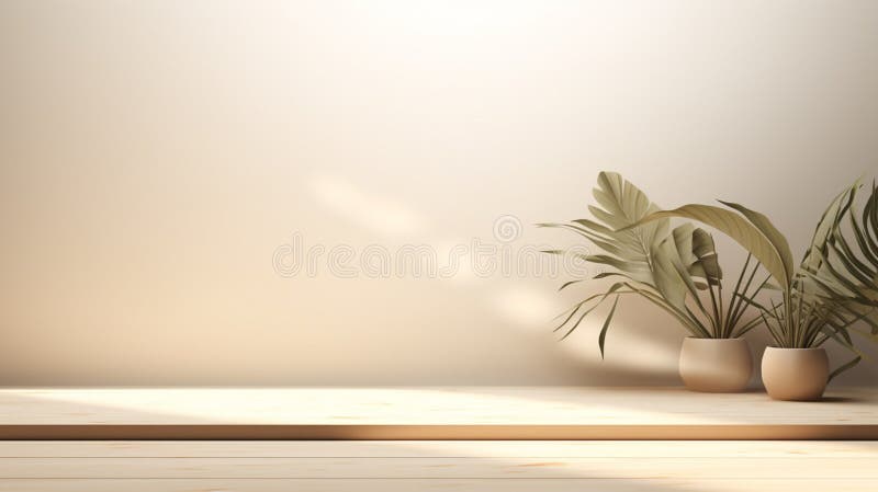 Empty Room Background Beige with Generative Ai. Podium Product Display ...