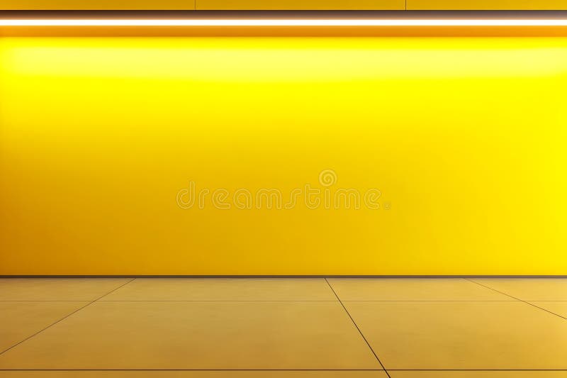 Empty Room Background with Yellow Wall and Bright Ceiling Light ...