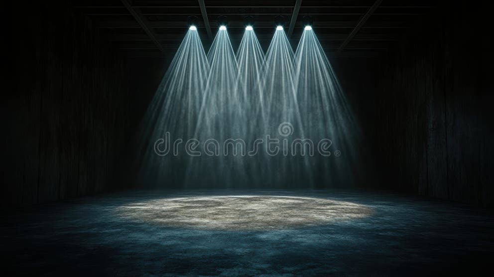 An Empty Room, Bathed in Dim Light, with Sharp Spotlight Beams ...