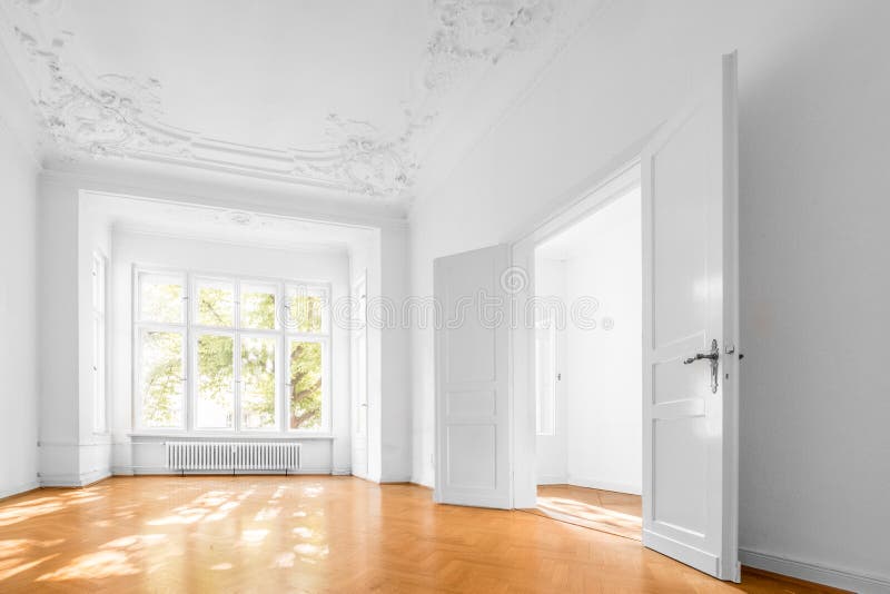 Empty Room in Beautiful Flat with Wooden Floor - Real Estate in Stock ...