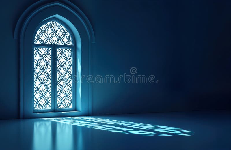 Empty Room with Beautiful Islamic Design Window. Light Shines through ...