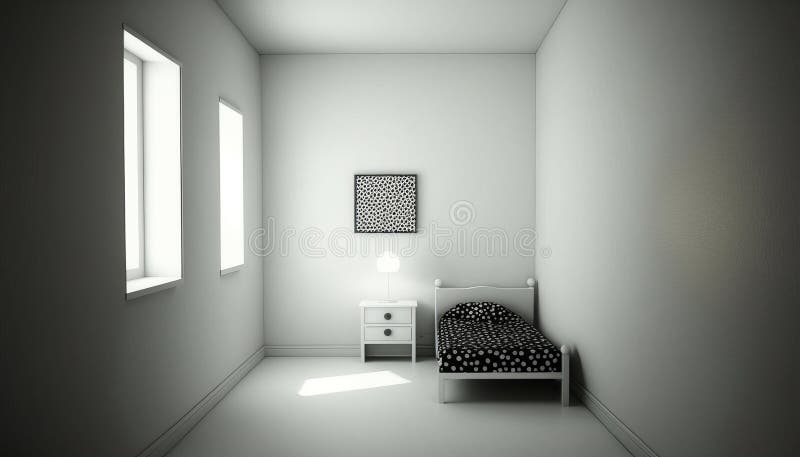 An Empty Room with Bed and Nightstand. Generative AI Stock Illustration ...