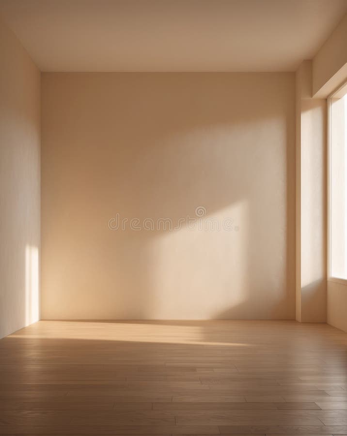 Empty Room with Beige Walls and Wood Flooring. Stock Photo - Image of ...