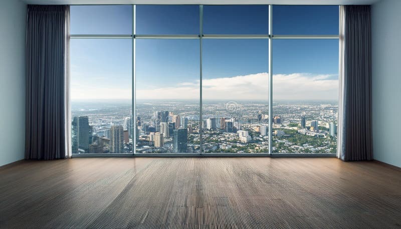 Empty Room with Big Window and City View. Generative AI Stock Image ...