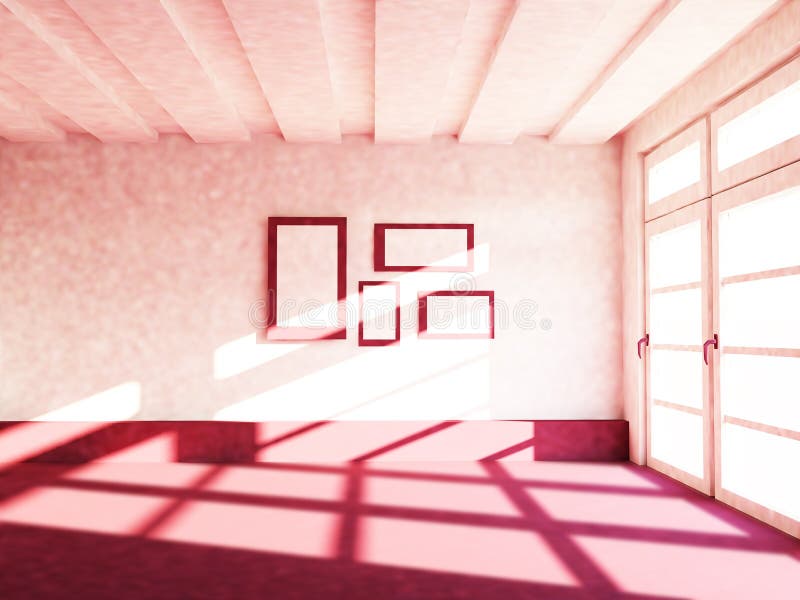 Empty Room with a Big Window, 3d Stock Illustration - Illustration of ...