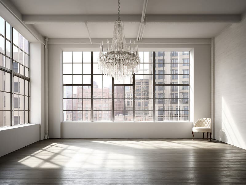 Empty Room with Big Window . Loft , Mock Up, 3D Rendering, Minimalist ...