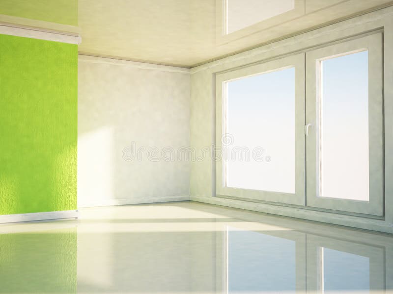 Empty Room with a Big Window Stock Illustration - Illustration of real ...